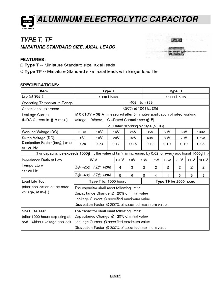 Cosonic [axial] T-TF Series | PDF | Capacitor | Manufactured Goods