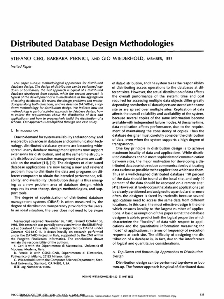 Distributed Database Design Methodologies Pdf Databases