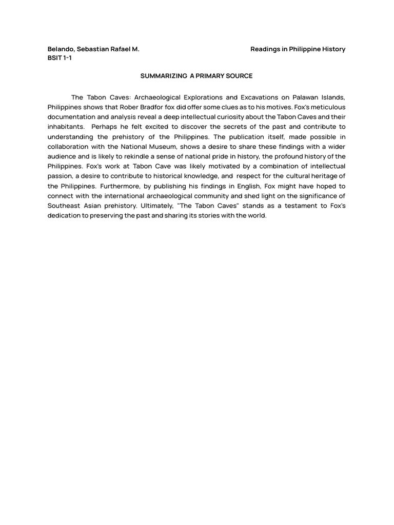 Tabon Man_Summarizing A Primary Source | PDF