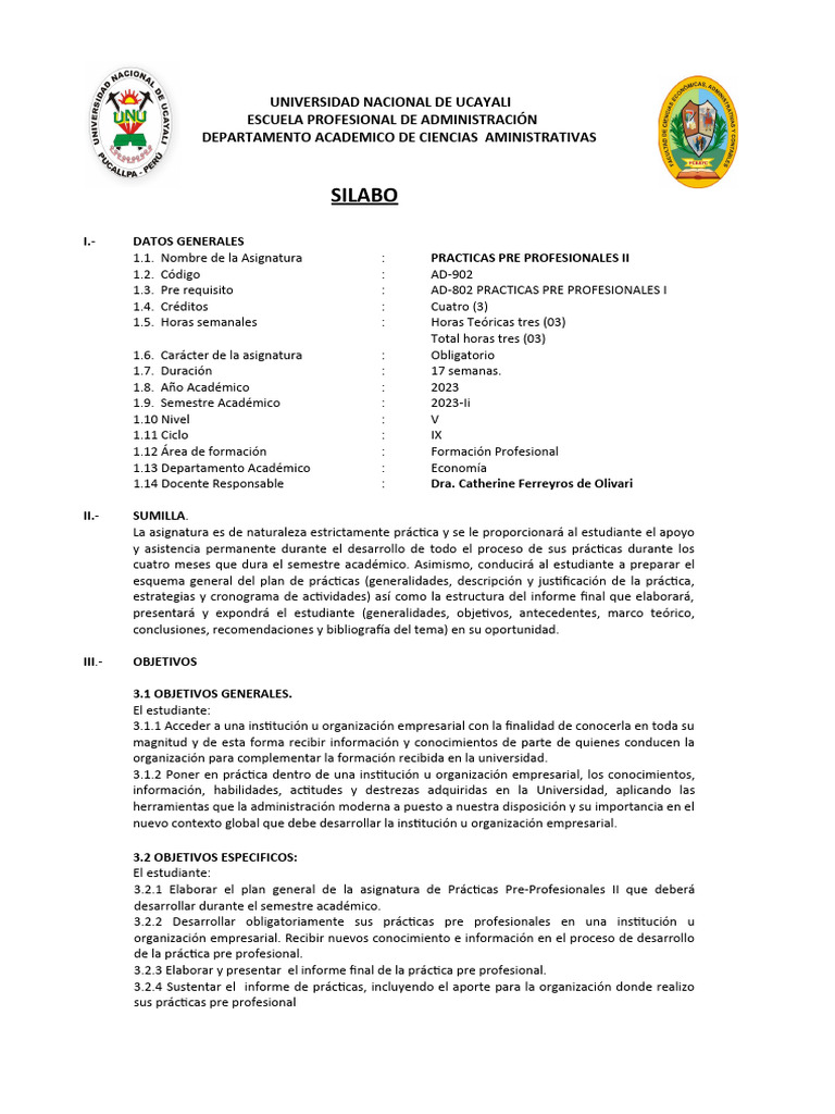 Silabo Practicas Pre Profesionales II Economia Abril 2024 | PDF ...