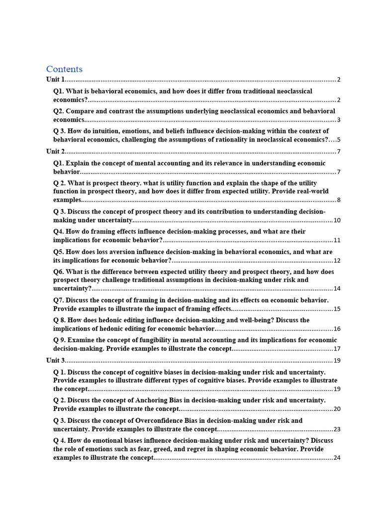 Syllabus Based Questions Behavioural Economics | PDF | Behavioral ...