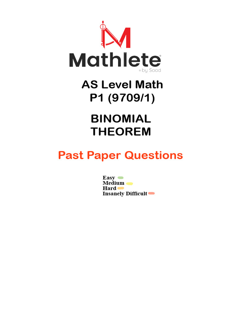 Binomial Theorem Past Paper Questions | Download Free PDF | Mathematics | Algebra