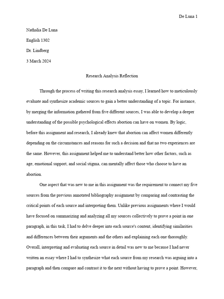 Research Analysis Reflection | PDF | Essays | Knowledge
