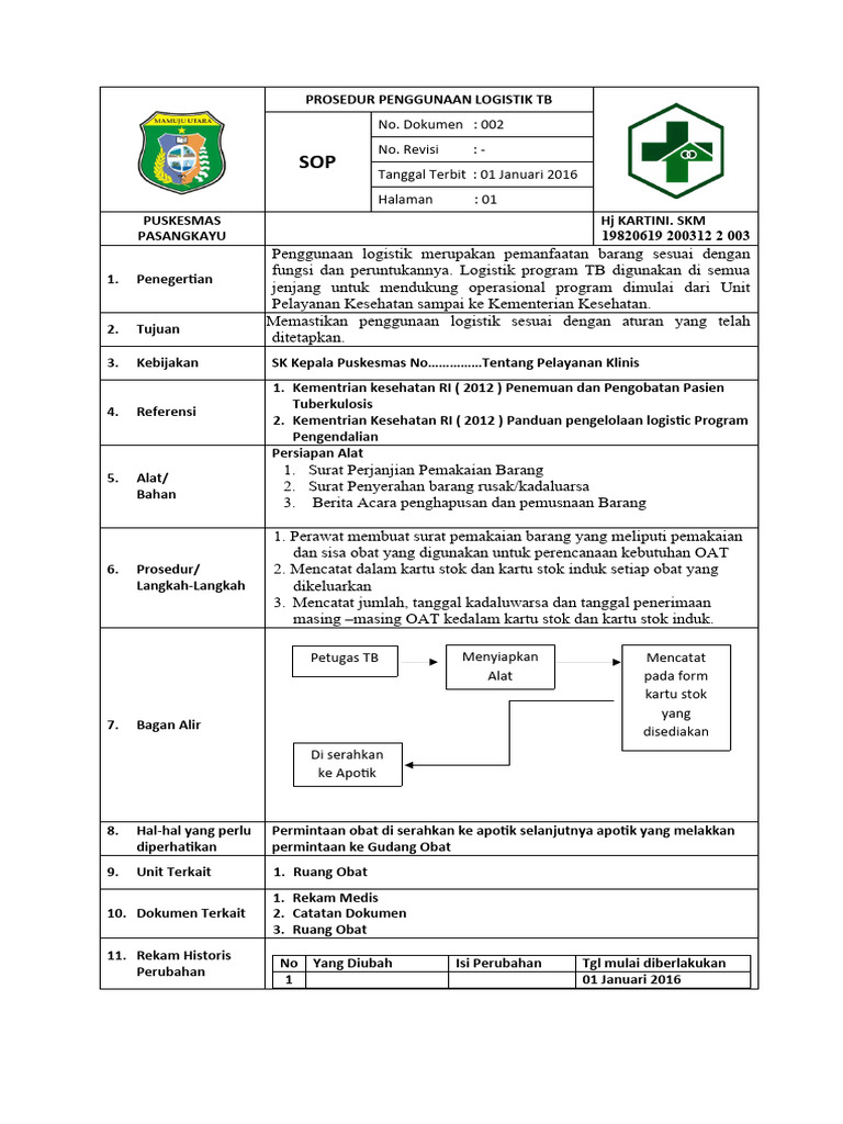 SOP Prosedur Penggunaan Logistik TB | PDF