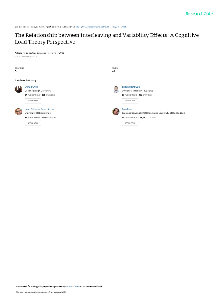 2023 Interleaving and Variability | PDF | Working Memory | Learning