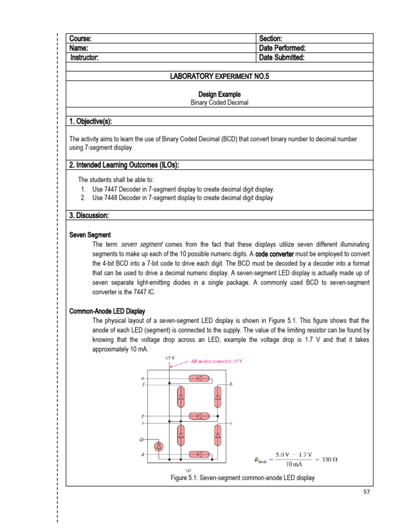 Laboratory Experiment 05 Designexample-bcd (2) | PDF | Binary Coded Decimal | Light Emitting Diode