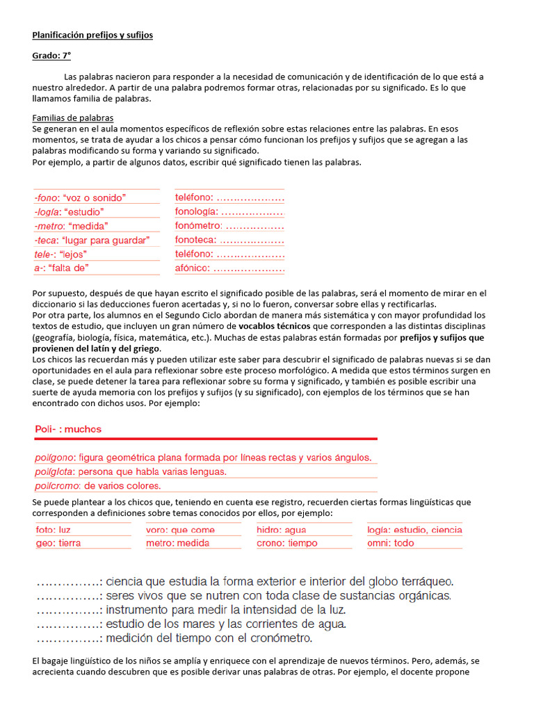 Actividades sobre Prefijos y Sufijos | PDF | Palabra | Gramática
