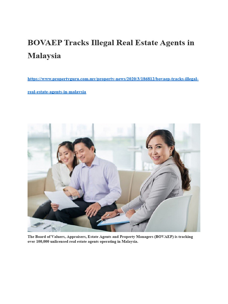 BOVAEP Tracks Illegal Agents in Malaysia | PDF | Estate Agent | Real ...