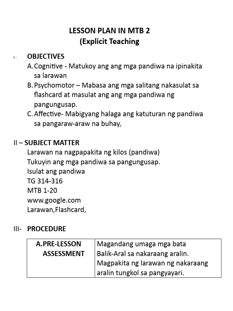 Lesson Plan in MTB 2 | PDF