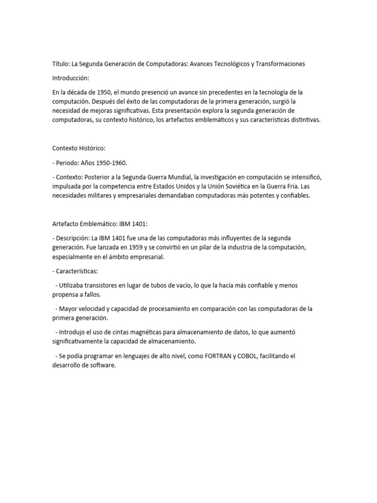 Segunda Generación de Computadoras | PDF | Informática | Almacenamiento ...