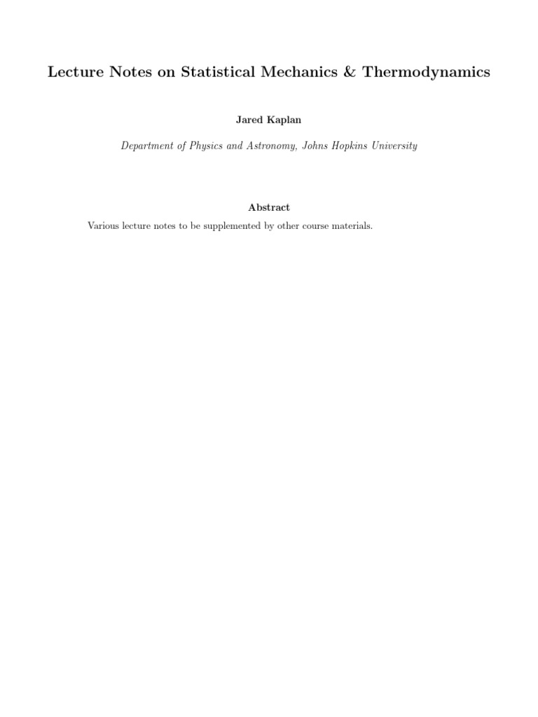 Statistical Mechanics Notes | PDF | Temperature | Statistical Mechanics
