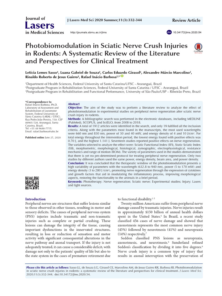 SASSO 2020 - PBM in Sciatic Nerve Crush Injuries in Rodents - A SR and ...