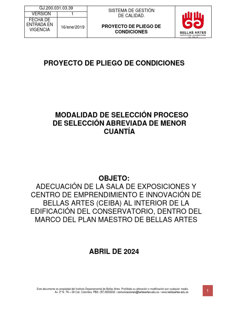 PROYECTO DE PLIEGO - SALA EXPOSICIONES Y CEIBA Firmado | PDF | Presupuesto