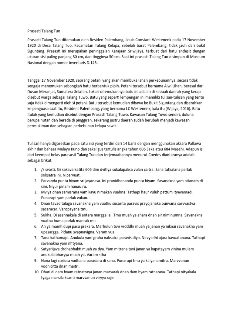 Prasasti Talang Tuo: Warisan Sriwijaya | PDF | Agama & Spiritualitas