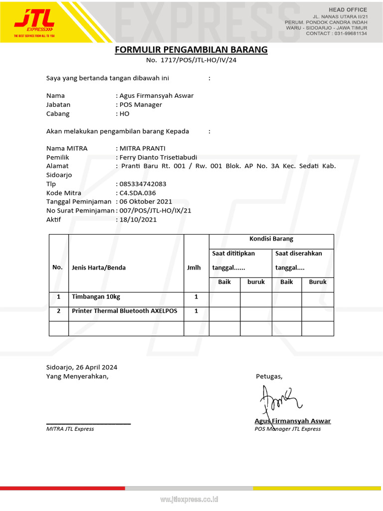 Formulir Pengambilan Barang | PDF
