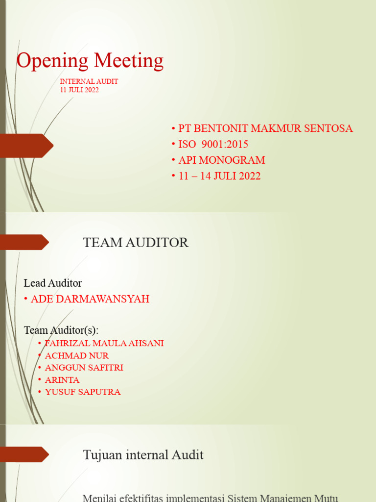 Audit Internal ISO 9001:2015 PT Bentonit | PDF