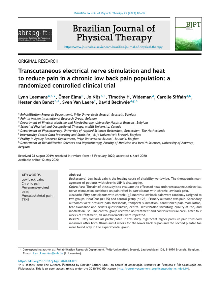 LEEMANS 2021 - Transcutaneous electrical nerve stimulation and heat to ...