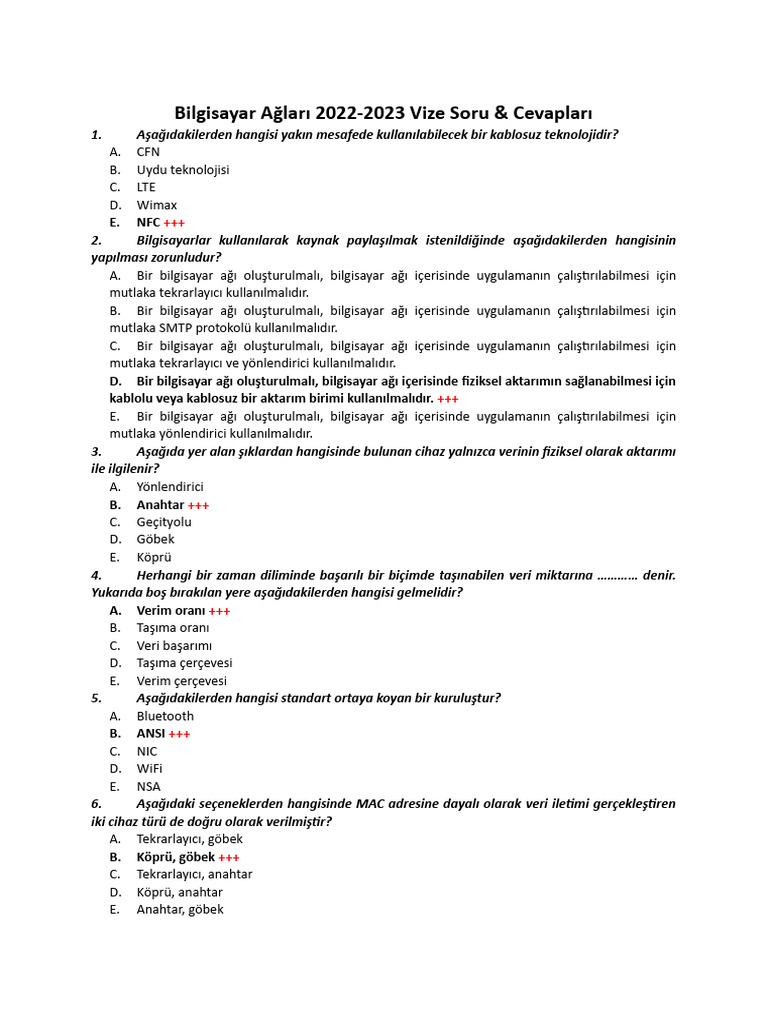 Bilgisayar Ağları Vize | PDF