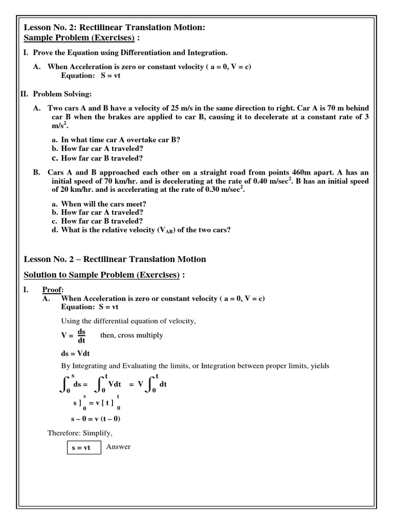 Lesson No 2 Exercises Dynamics Of Rigid Bodies Rectilinear Translation