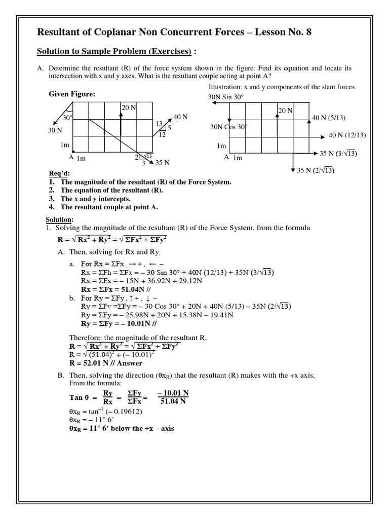 Lesson No.8.EXERCISES - STATICS OF RIGID BODIES - Resultant of Coplanar Non Concurrent Forces ...