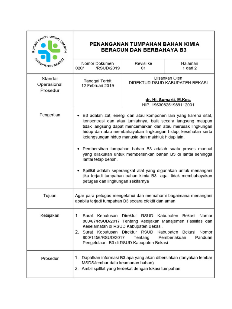 Sop 2017 Penanganan Tumpahan B3 | PDF