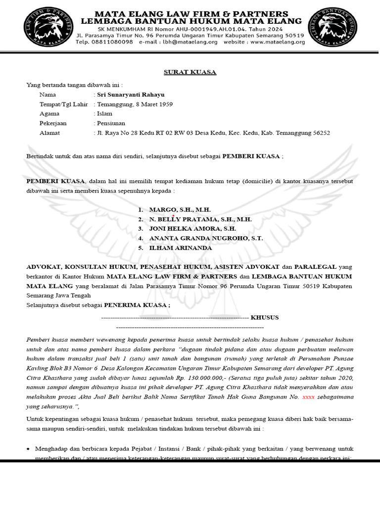 Draf Surat Kuasa (Lawfirm & LBH) Edit | PDF | Hukum