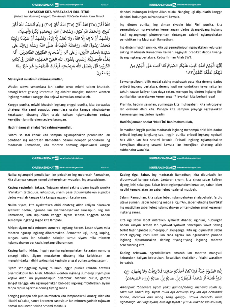 Khutbah Idul Fitri Jawa - Layakkah Kita Merayakan Idul Fitri | PDF