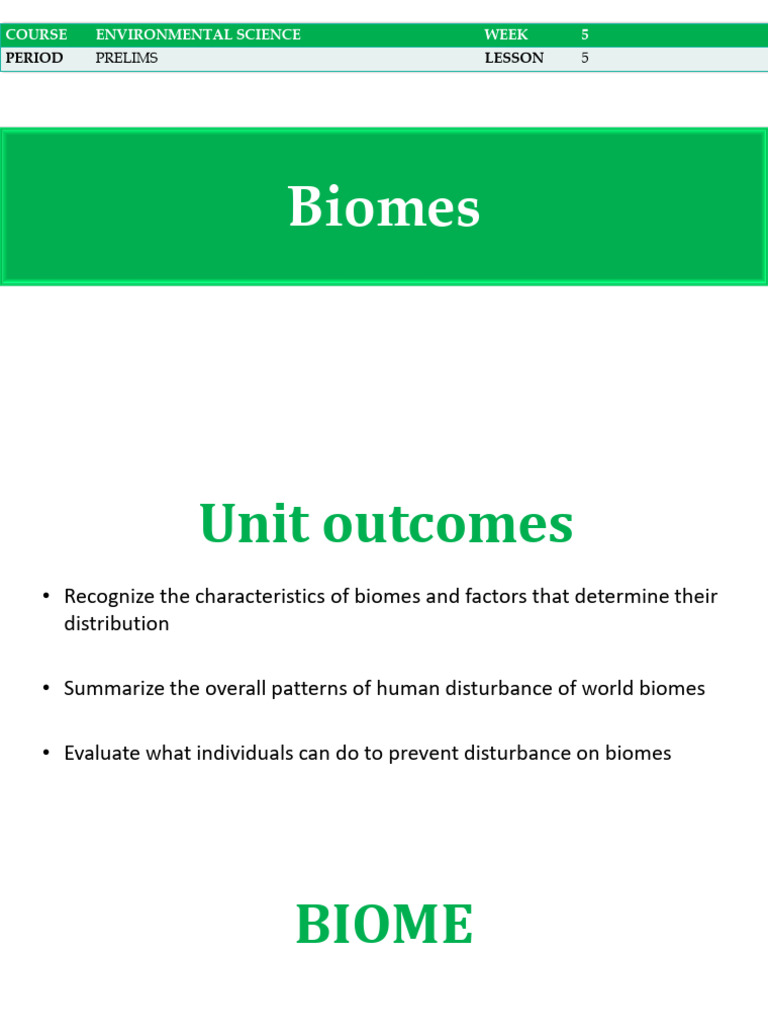 Envs211 - Lesson 5 - Biomes | PDF | Disturbance (Ecology) | Ecosystem