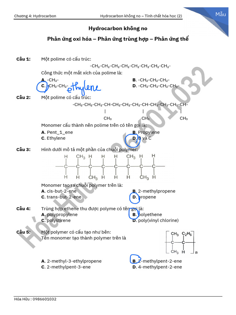 8-HC Không no-TCHH (2) - BT Mẫu | PDF