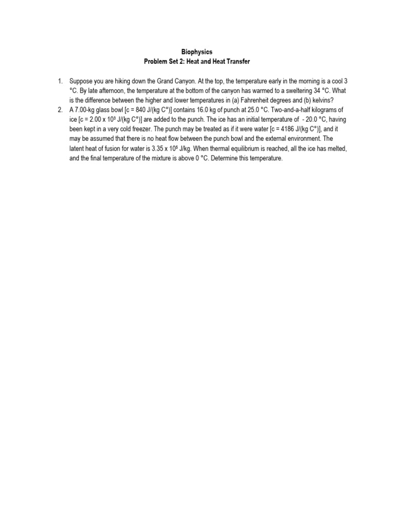 Problem Set 2 Heat and heat transfer-1 | PDF