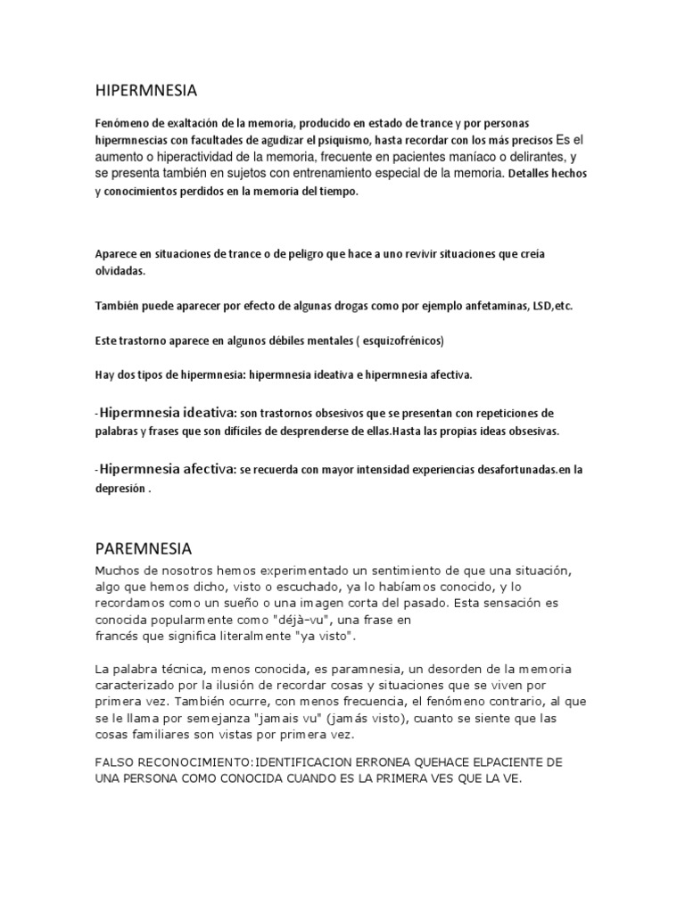 HIPERMNESIA | PDF | Memoria | Sicología