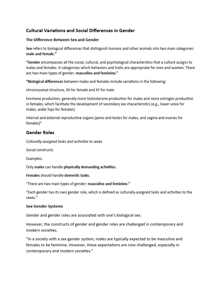 Cultural Variations and Social Differences in Gender | PDF | Gender ...