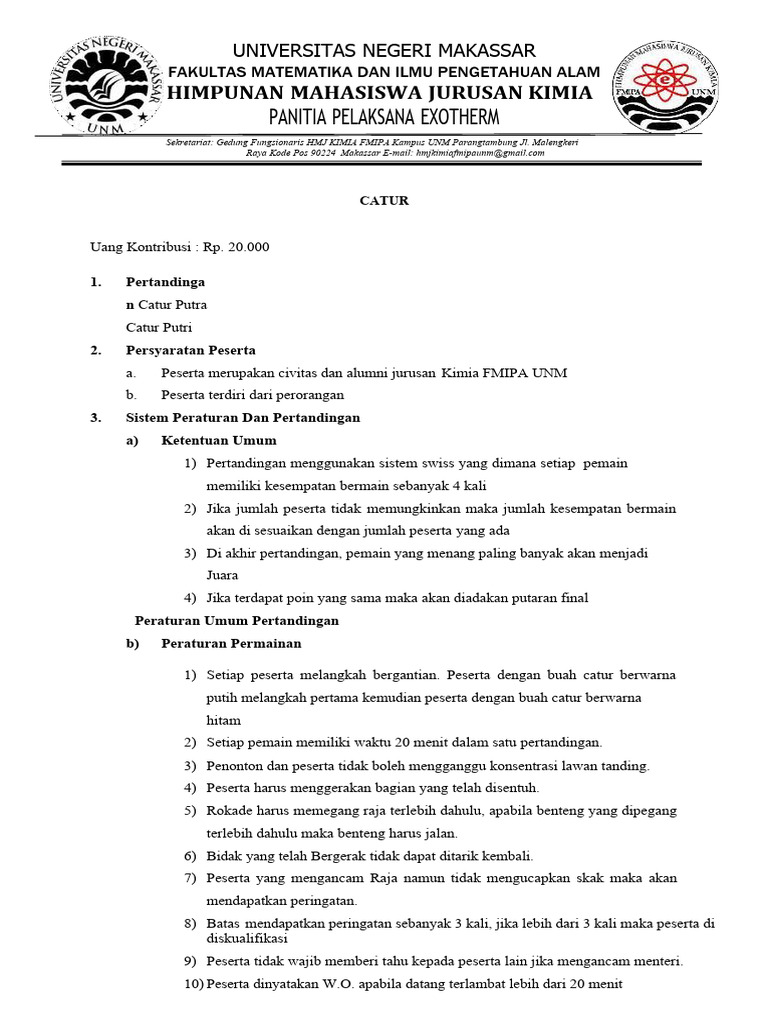 Juklak Juknis Exotherm Catur | PDF