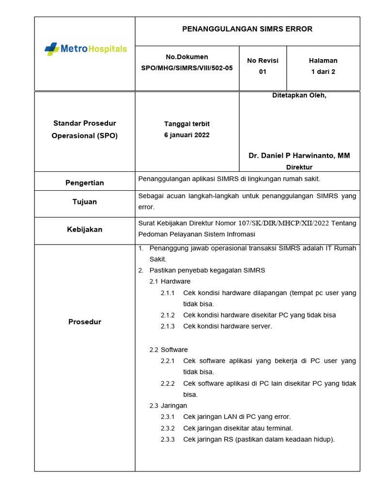 Penanggulangan Error SIMRS | PDF | Komputer | Teknologi & Rekayasa