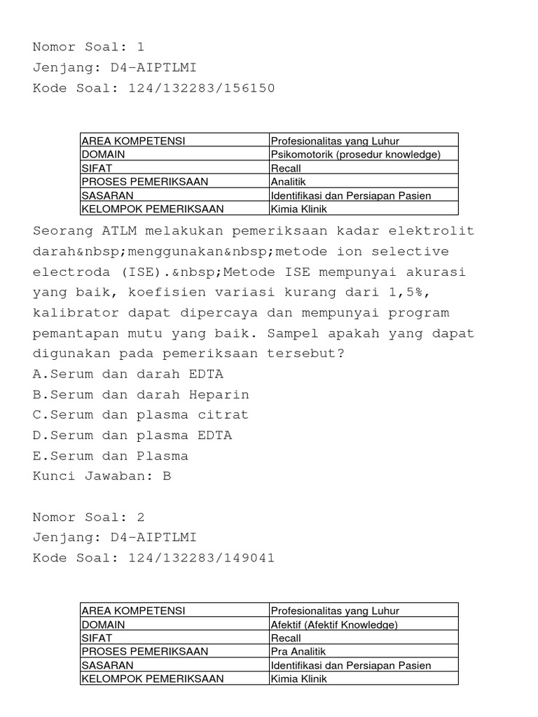 Paket Soal D4 TLM Poltekkes Kemenkes Surabaya | PDF