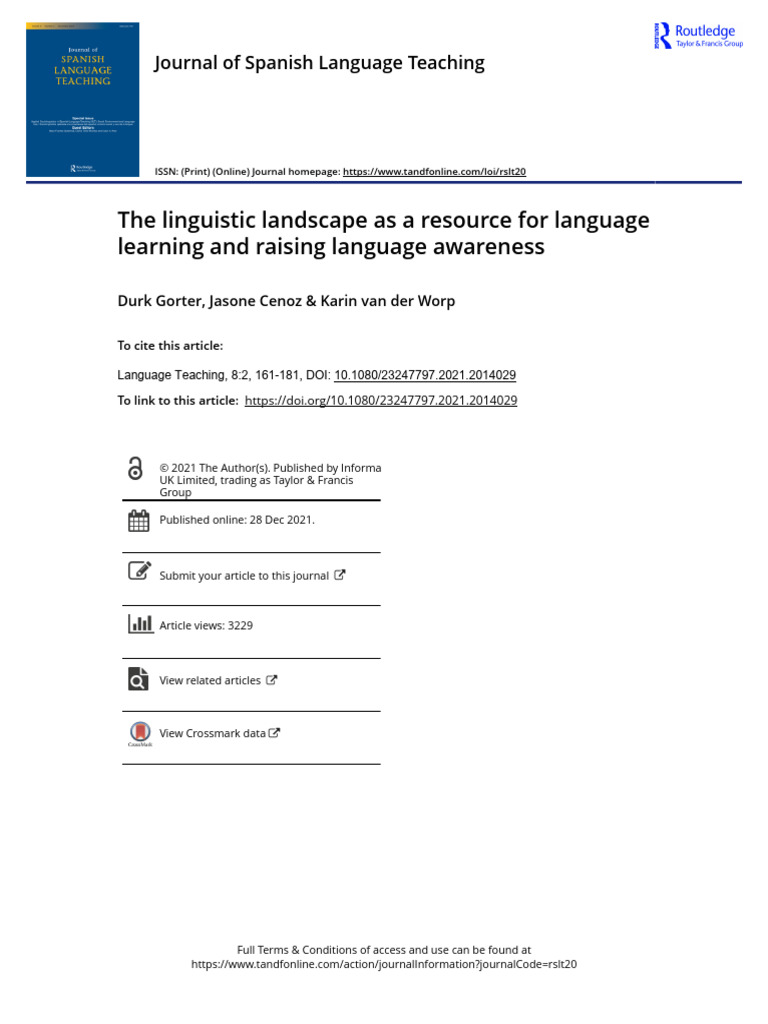 The Linguistic Landscape As A Resource For Language Learning and Raising Language Awareness ...