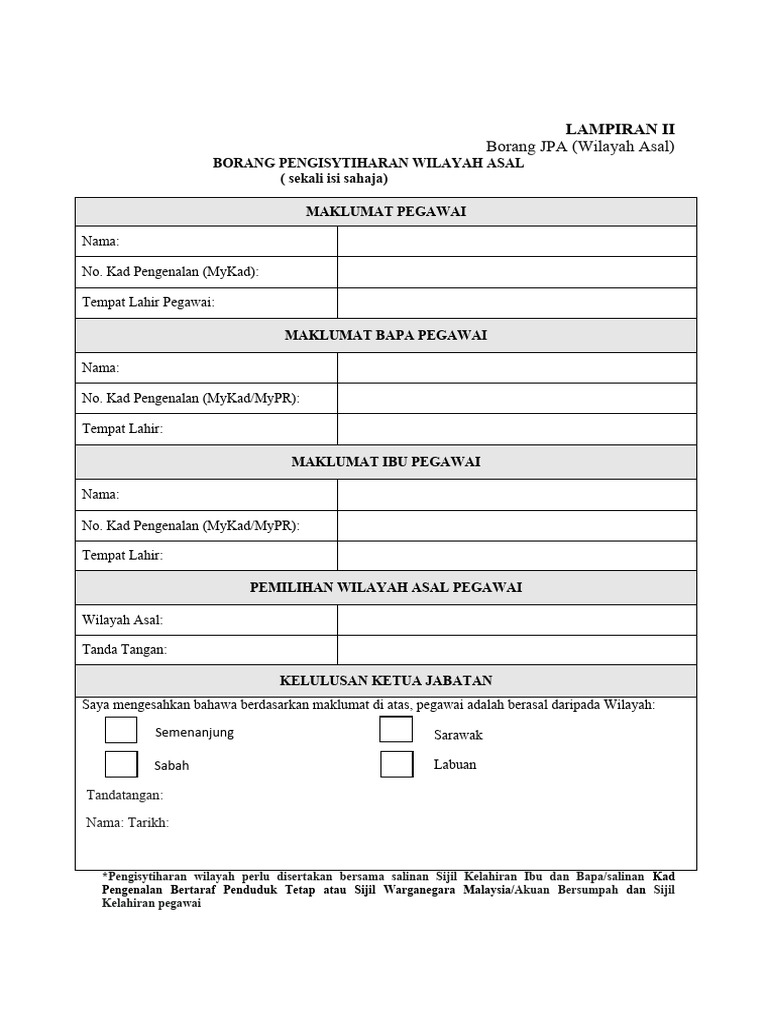 Borang Isytihar Wilayah | PDF