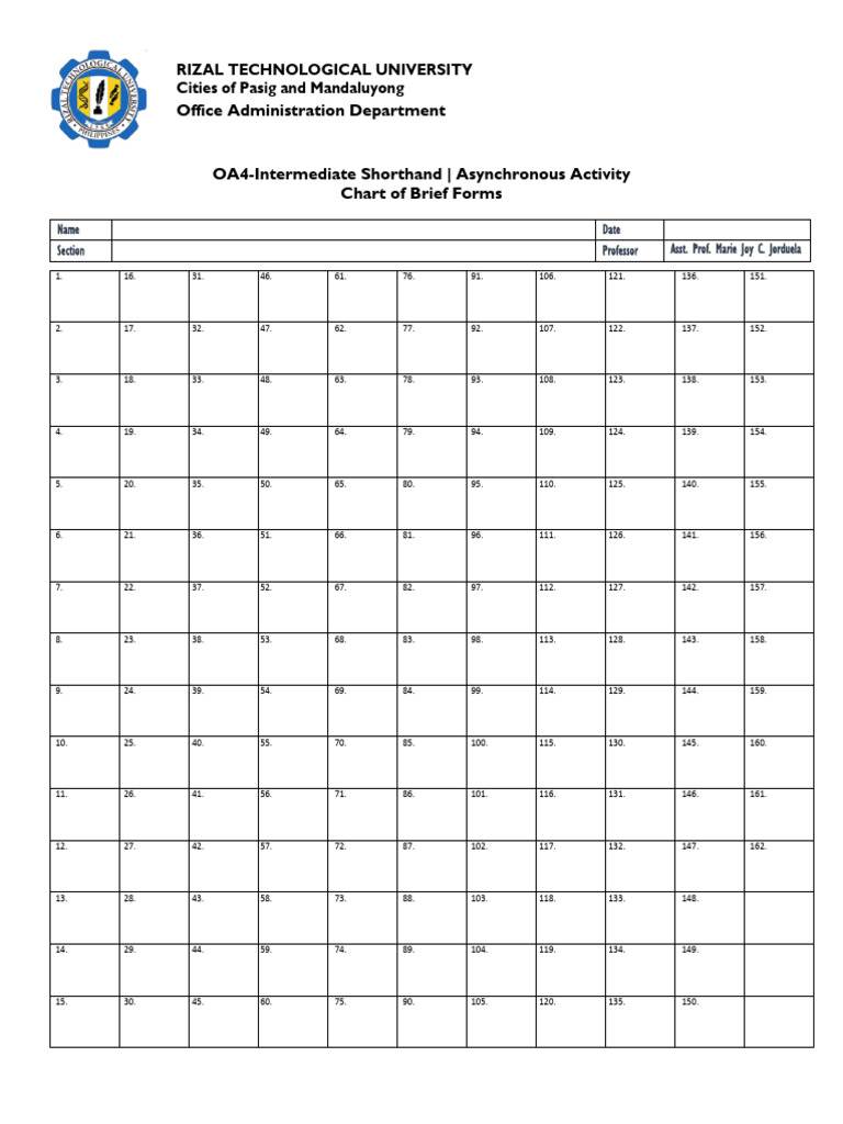 Intermediate Shorthand Brief Forms Chart | PDF