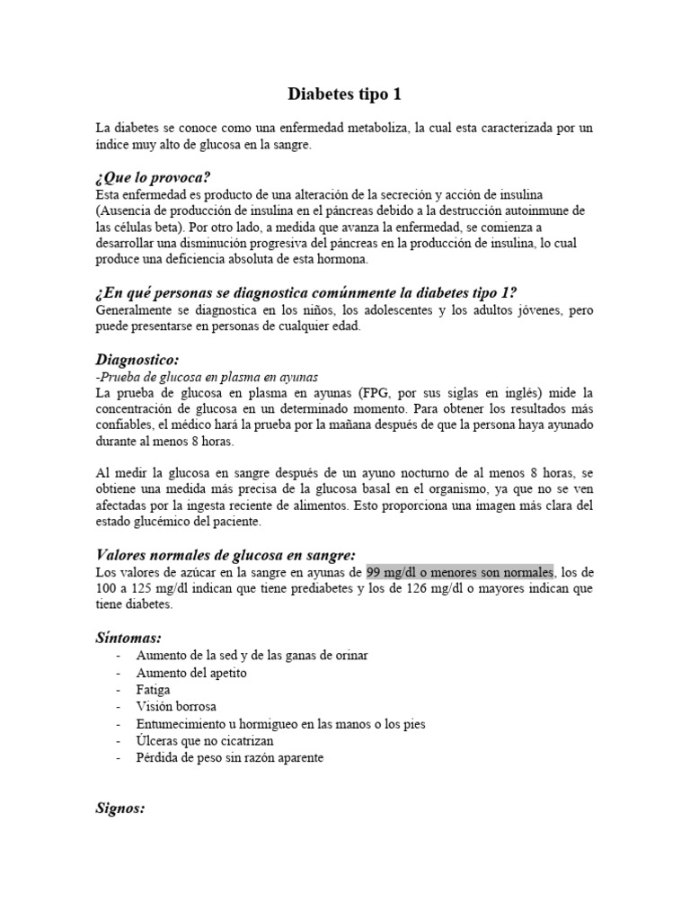 Diabetes Tipo 1 | PDF | Diabetes | Insulina