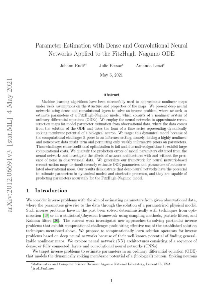 Dense CNN For Parameter Estimation | PDF | Artificial Neural Network | Inverse Problem