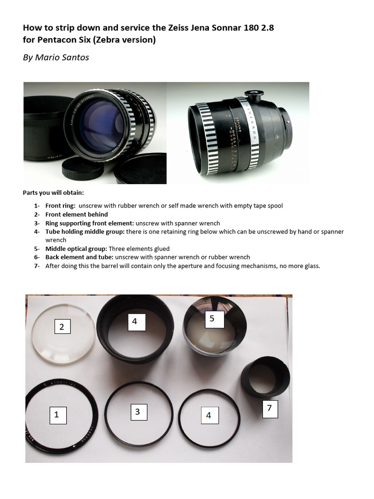 Carl Zeiss Jena 180mm f2.8 For Pentacon Six - Repair Manual | PDF
