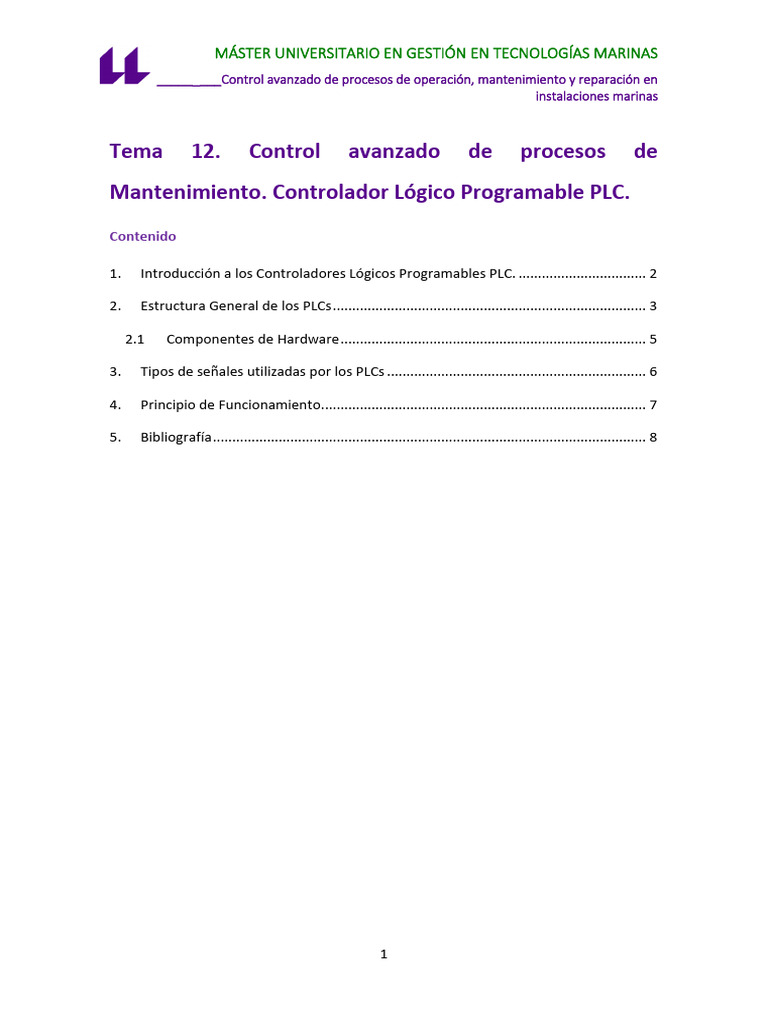 Tema 12. Controlador Lógico Programable PLC | PDF | Controlador lógico ...