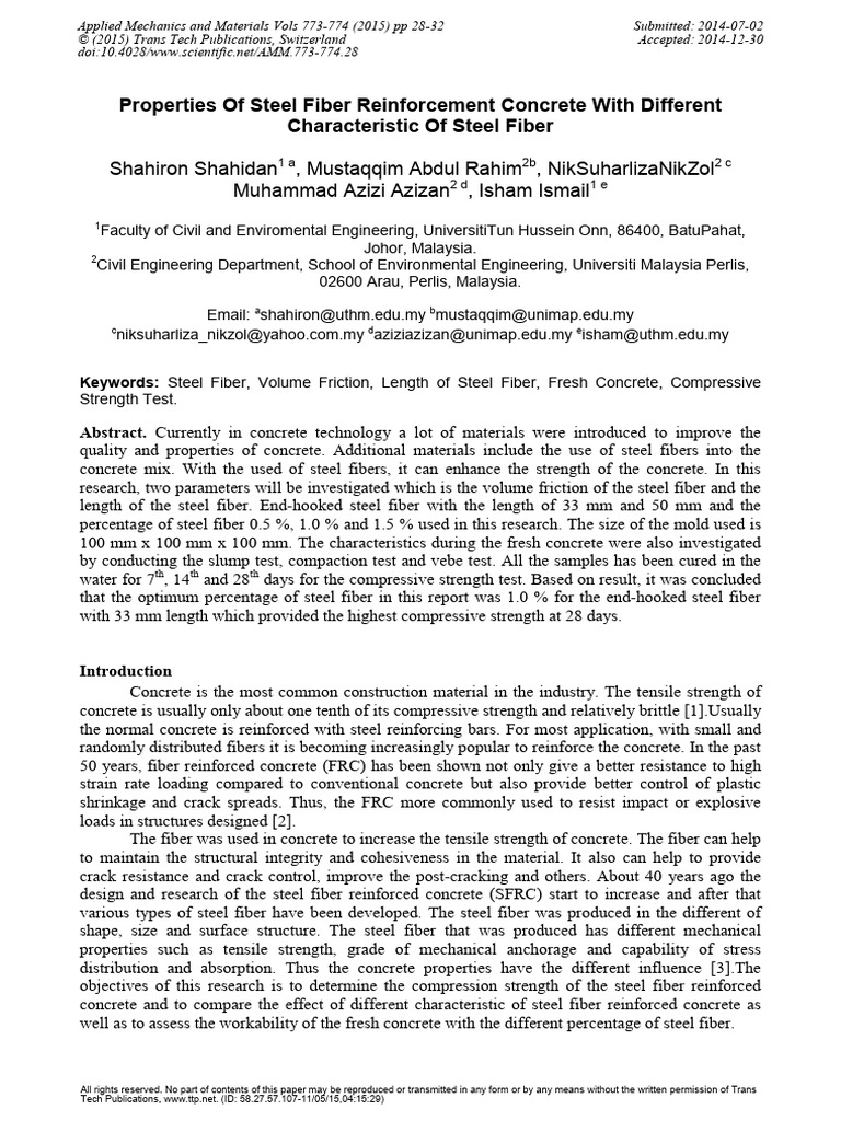 Properties of Steel Fiber With Different Charateristic of Steel Fiber ...