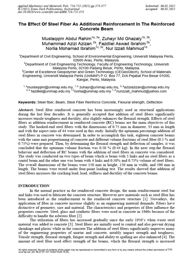 The Effect of Steel Fiber As Additional Reinforcement in The Reinforced ...