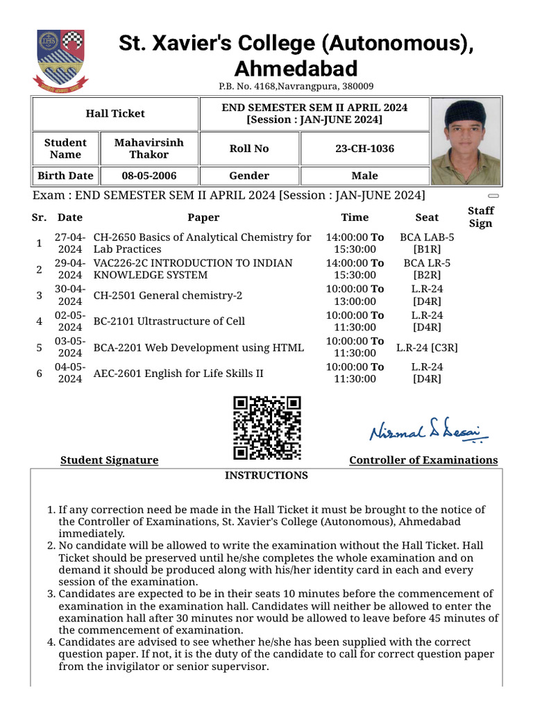 Sem 2 Hall Ticket | PDF