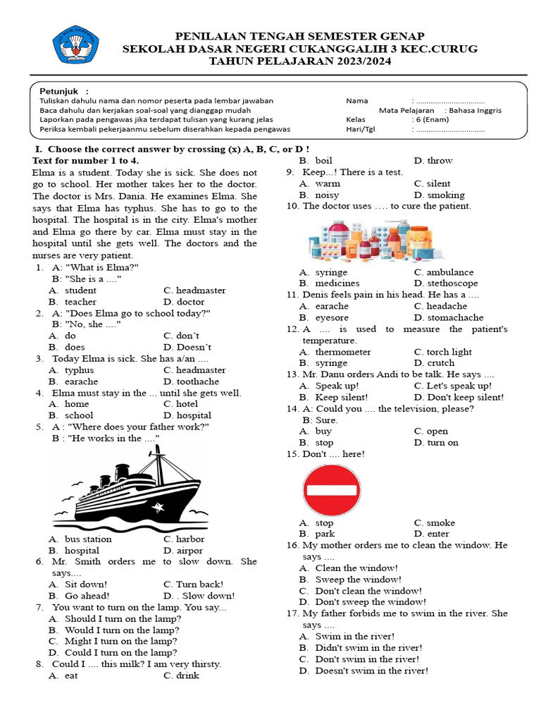 Soal-PTS-Bahasa-Inggris-K13-Kelas 6-Semester-2-T.A 2023-2024 | PDF