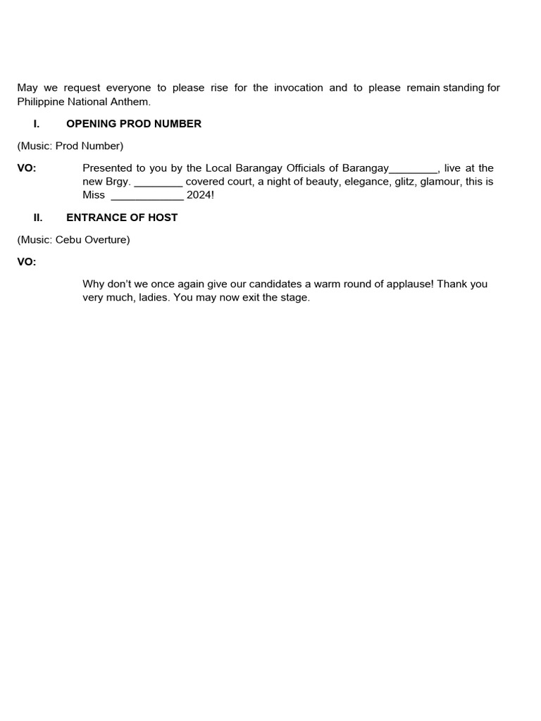 Pageant Script For Male Individual Host or Emcee | PDF | Lifestyle