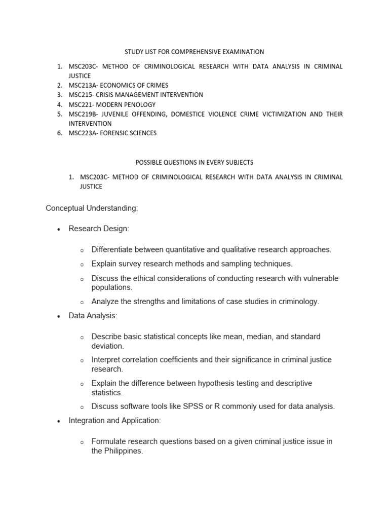 Study List For Comprehensive Examination | PDF | Money Laundering | Crimes