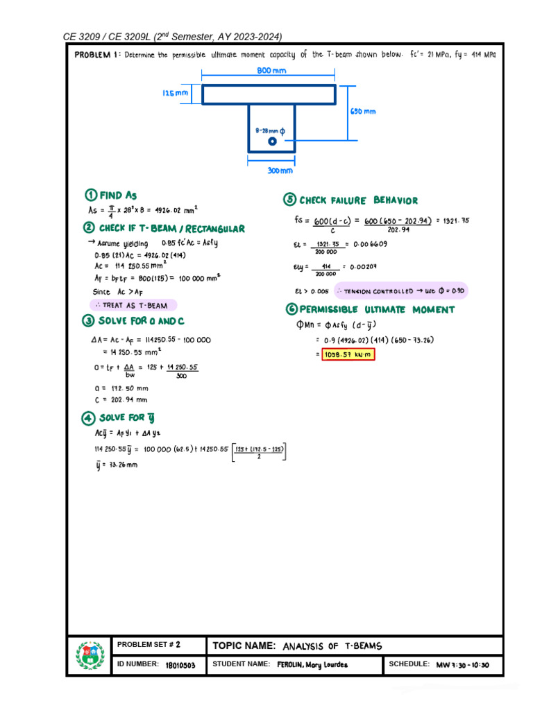 T-Beam Ultimate Moment Capacity Analysis | PDF | Structural Engineering ...