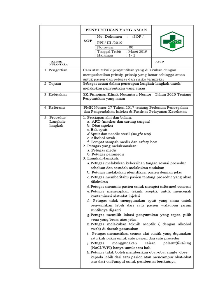 PMK3 - Ep 11 Sop Penyuntikan Yang Aman | PDF